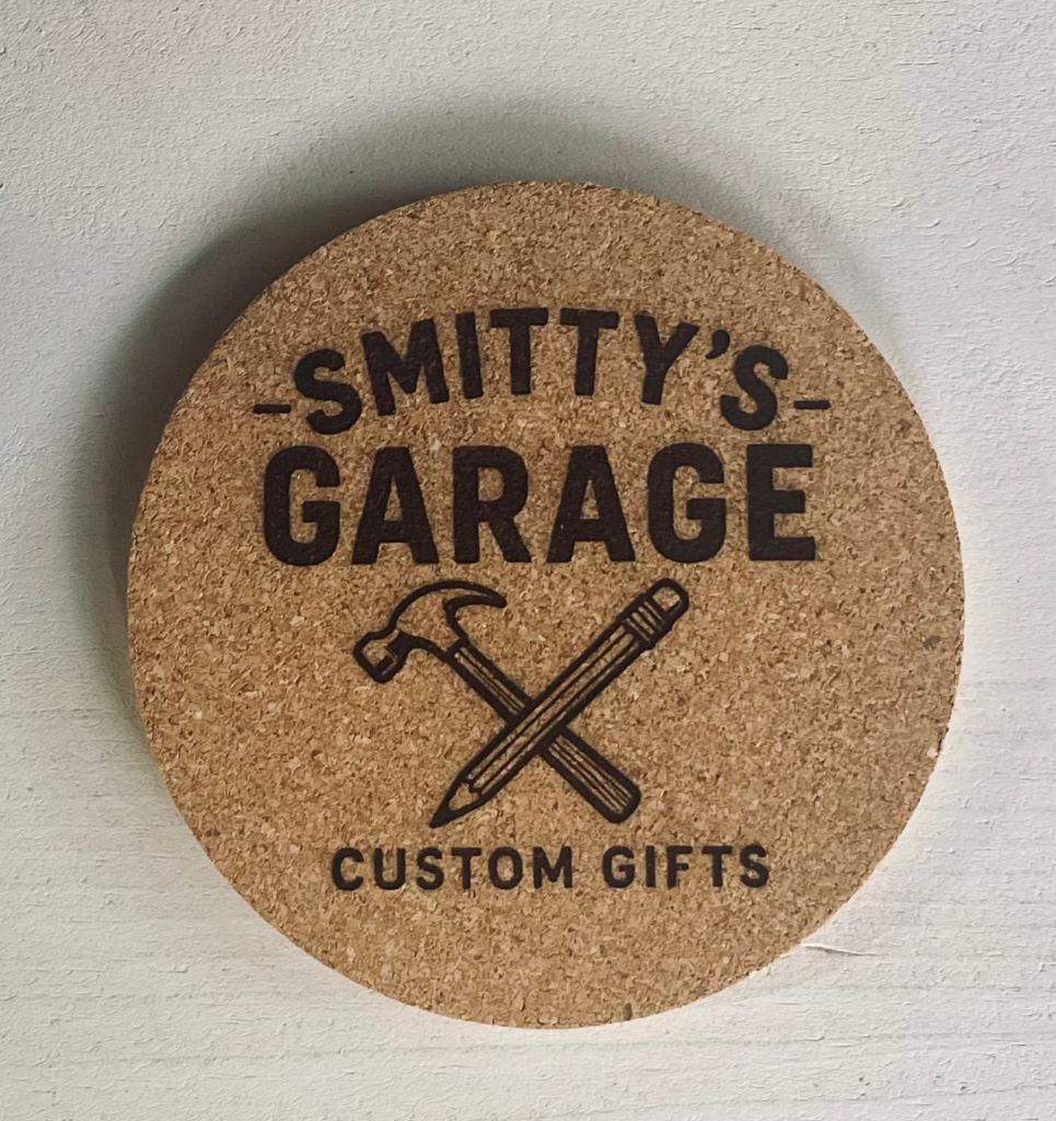 Custom Engraved Cork Coasters - Smitty's Garage Norfolk